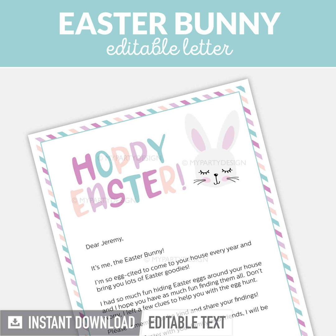 Easter Bunny Letter for Kids, Personalized Editable Letter From the ...