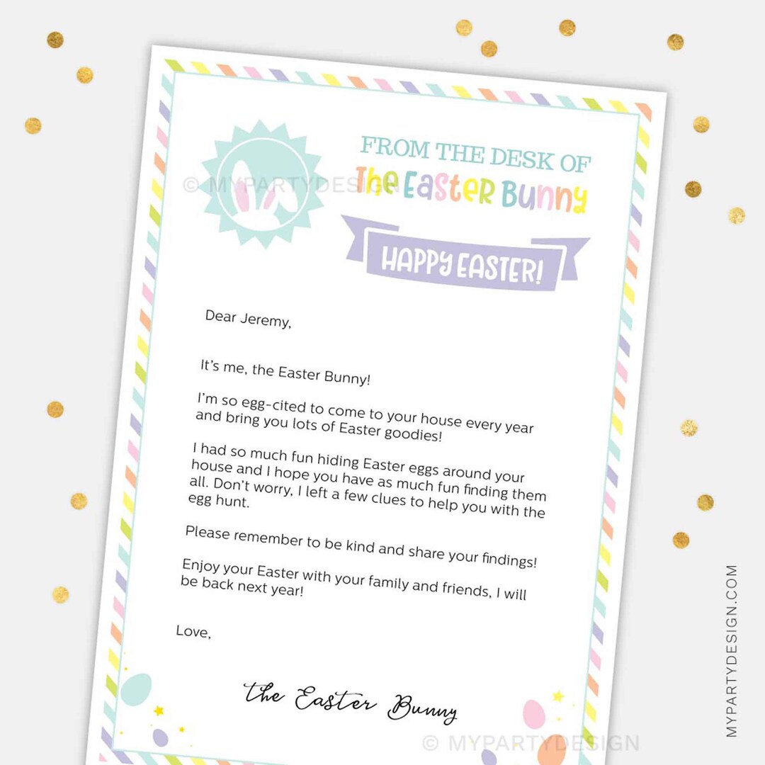 Editable Easter Bunny Letter for Kids, Personalized Letter From the ...