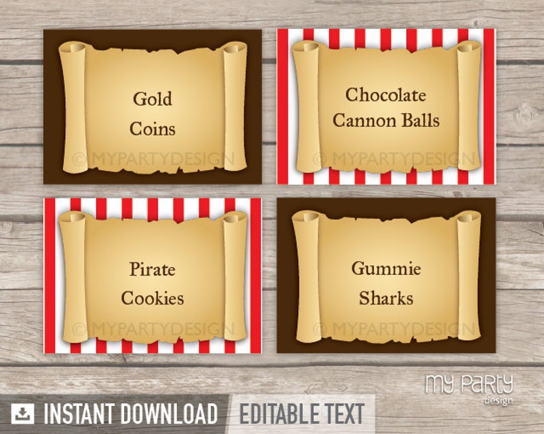 Pirate Food Labels Birthday Party Decorations Place Cards | Etsy