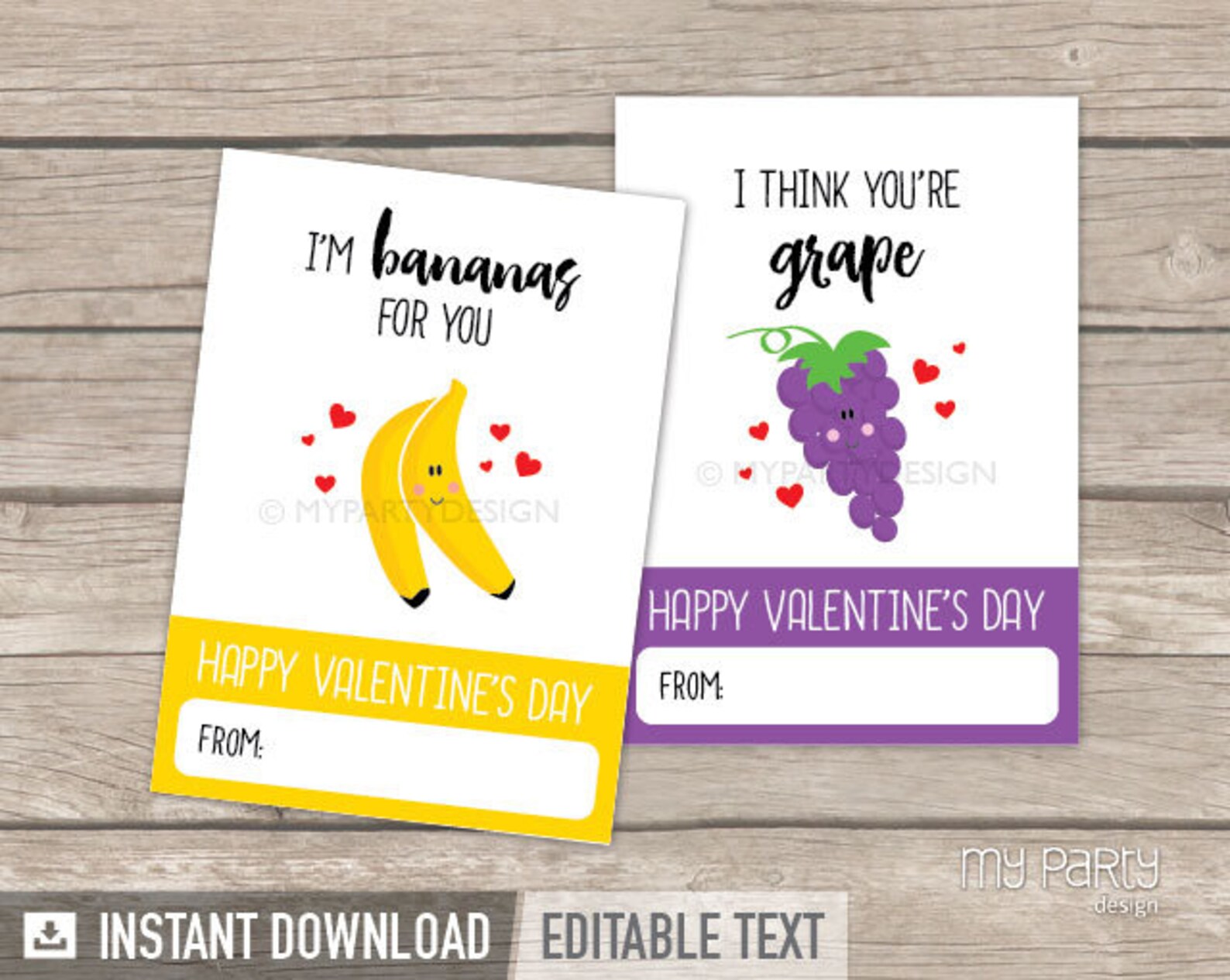 Kids Valentines Cards Banana Grape Theme Lunchbox Labels - Etsy