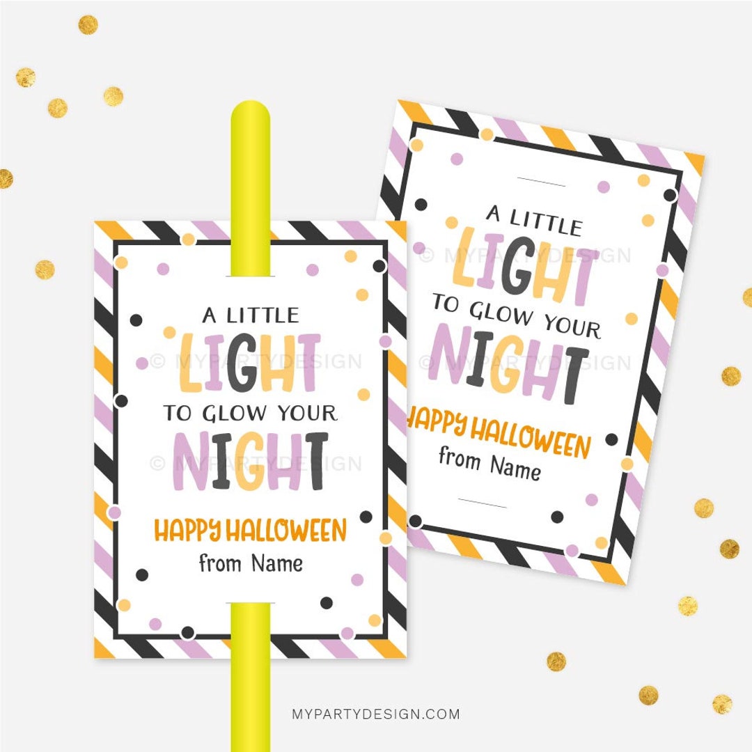 Halloween Glow Stick Tag, Class Gift Label, Non-candy Halloween Gift ...