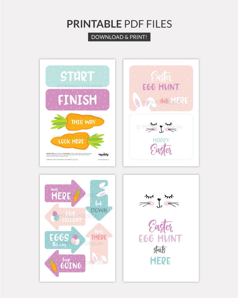 Easter Egg Hunt Signs, Kids Easter Bunny Scavenger Yard Signs Arrows ...