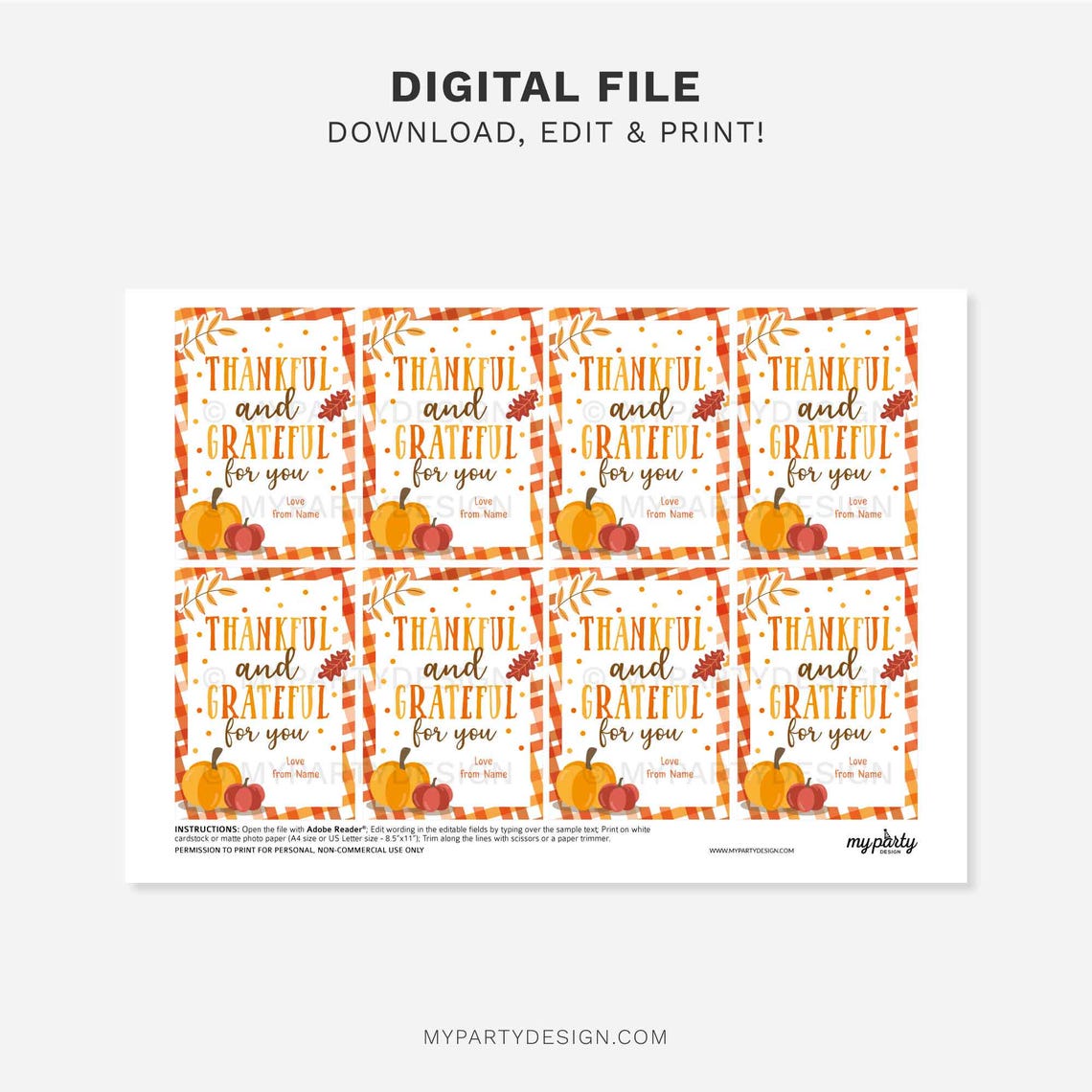 Fall Thankful and Grateful Gift Tag, Thanksgiving Favors for Teachers ...