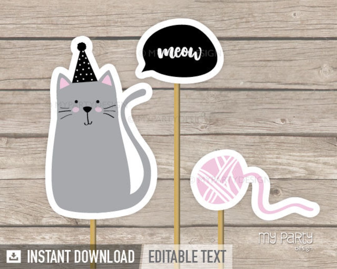 Cat Cake Topper, Kitty Cat Birthday Party Printables - INSTANT DOWNLOAD ...