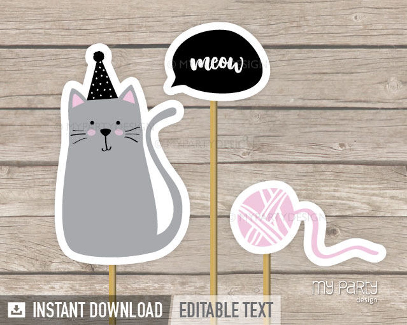 Cat Cake Topper Kitty Cat Birthday Party Printables INSTANT | Etsy