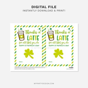 Thanks a Latte St Patrick's Day Gift Card Holder, Printable Teacher ...