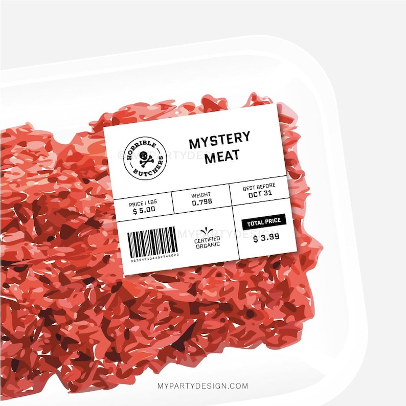 Fake Meat Labels for Halloween Food, Red Velvet Crispy Treats Food ...