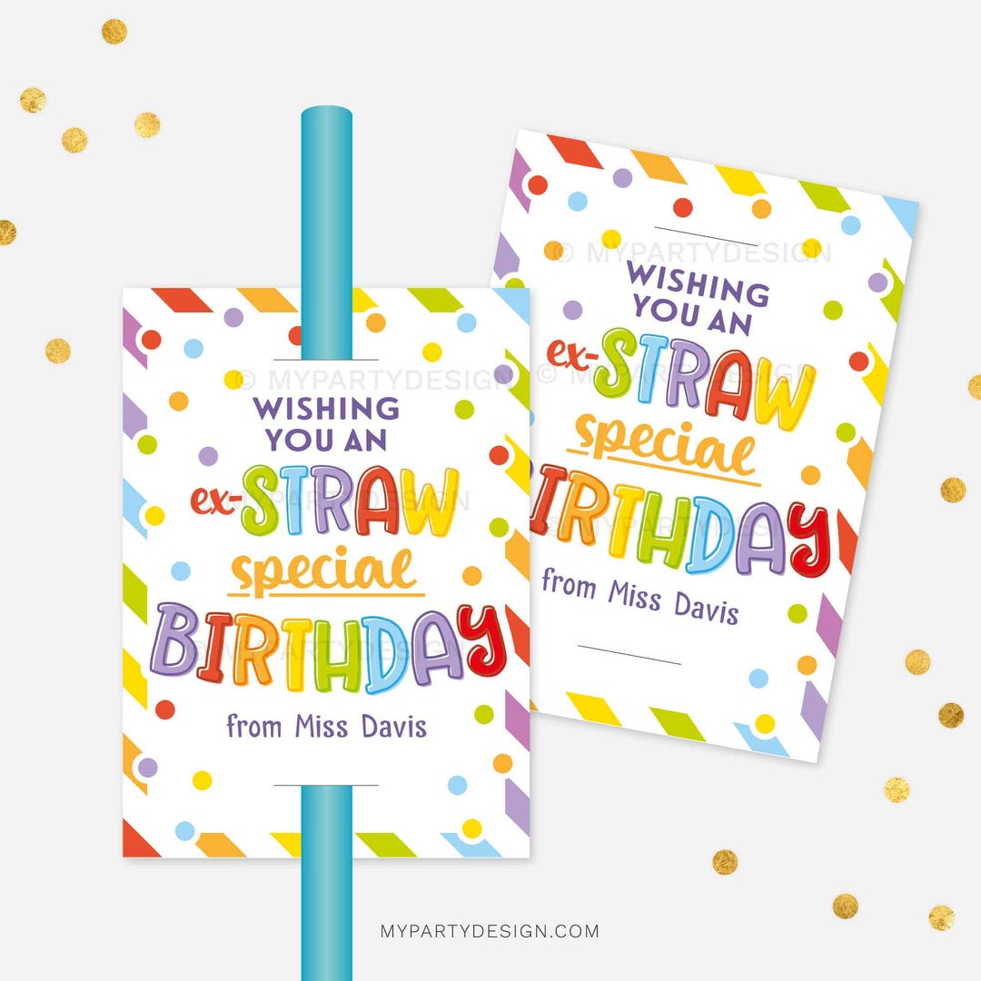 Straw Happy Birthday Gift Tag, Ex-straw Special Birthday Class Gift ...