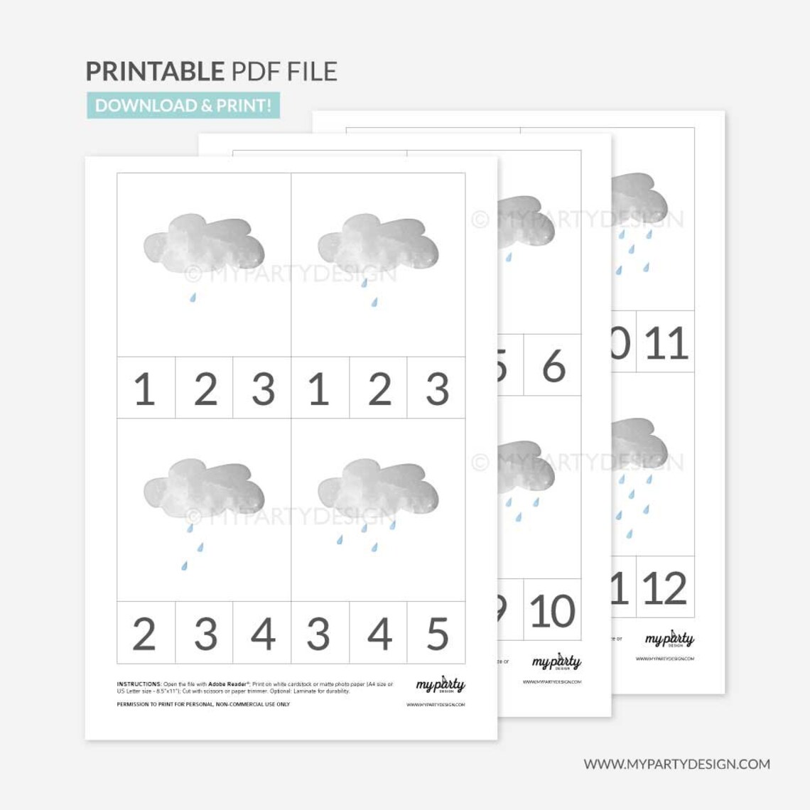 Weather Counting Cards, Rain Drop Clip Cards, Learn the Numbers ...