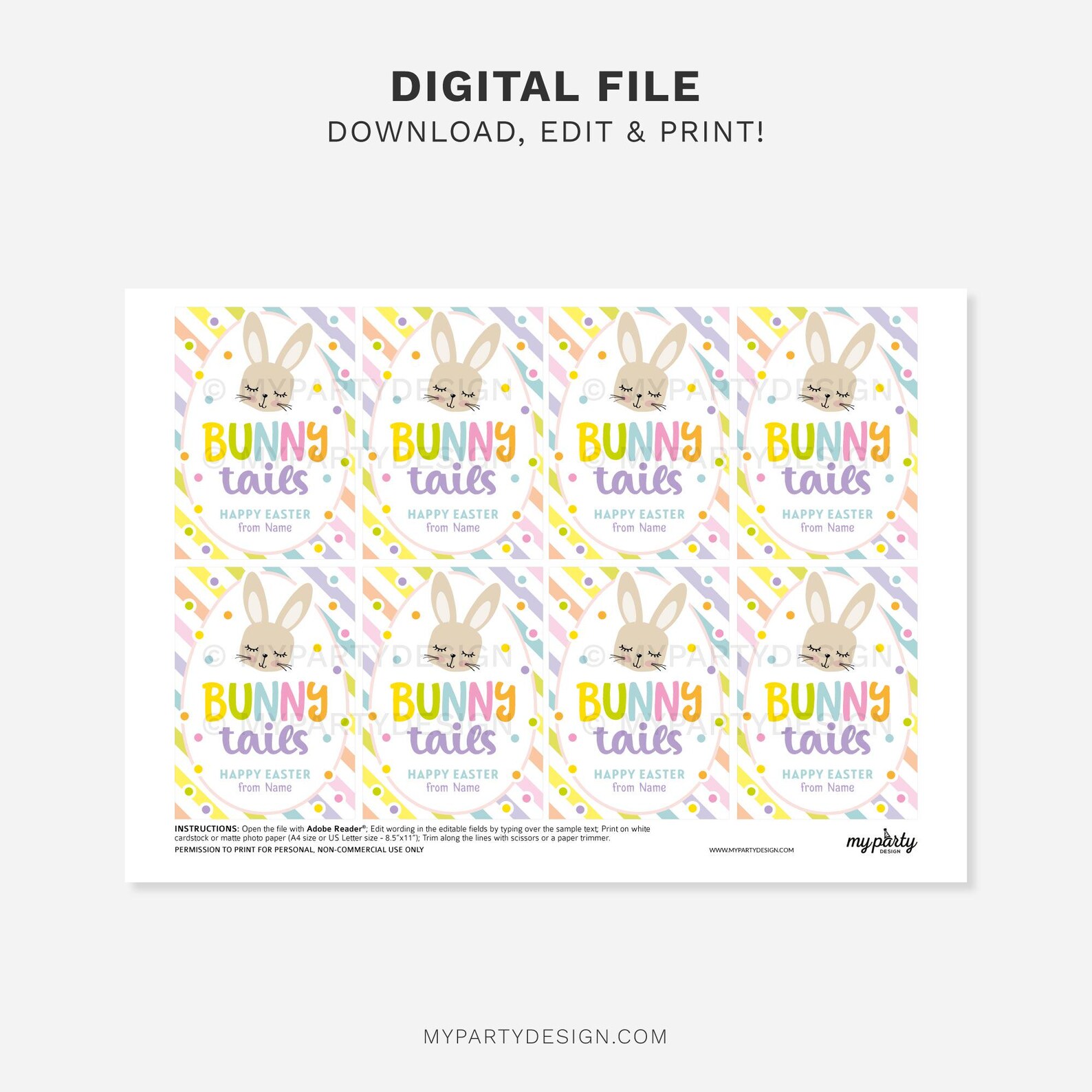 Bunny Tails Easter Gift Tag, Happy Easter Labels for Students or Kids ...