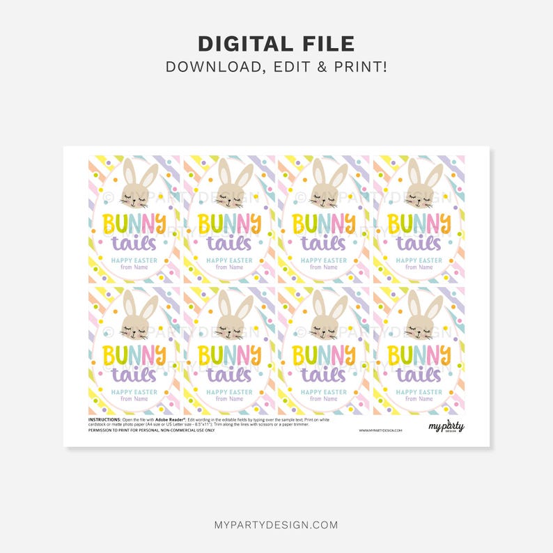 Bunny Tails Easter Gift Tag, Happy Easter Labels for Students or Kids ...