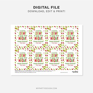 Christmas Light to Glow Your Night Glow Stick Tag, Class Gift Label ...