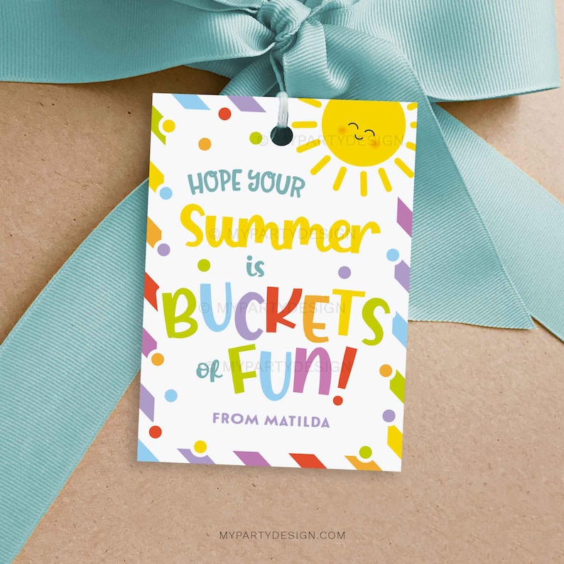 Summer Buckets of Fun Gift Tag, End of School Year Gift Label for Class ...