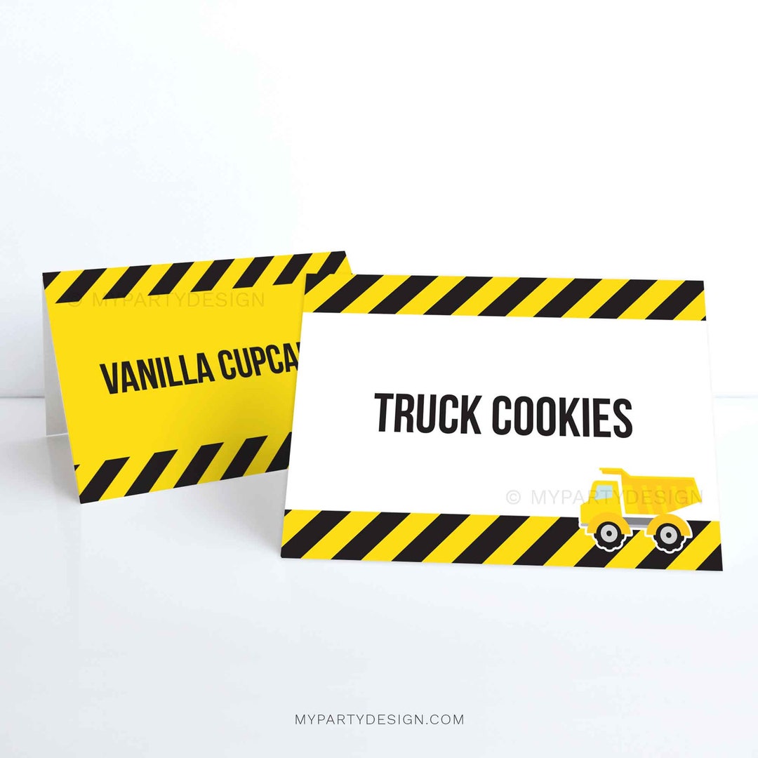 Construction Party Food Labels, Place Cards, Truck Party Tent Cards ...
