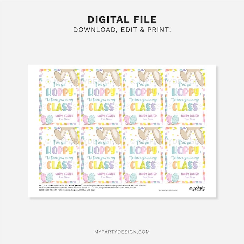 Hoppy You're in My Class Tag for Easter Class Favors, Gift for Student ...