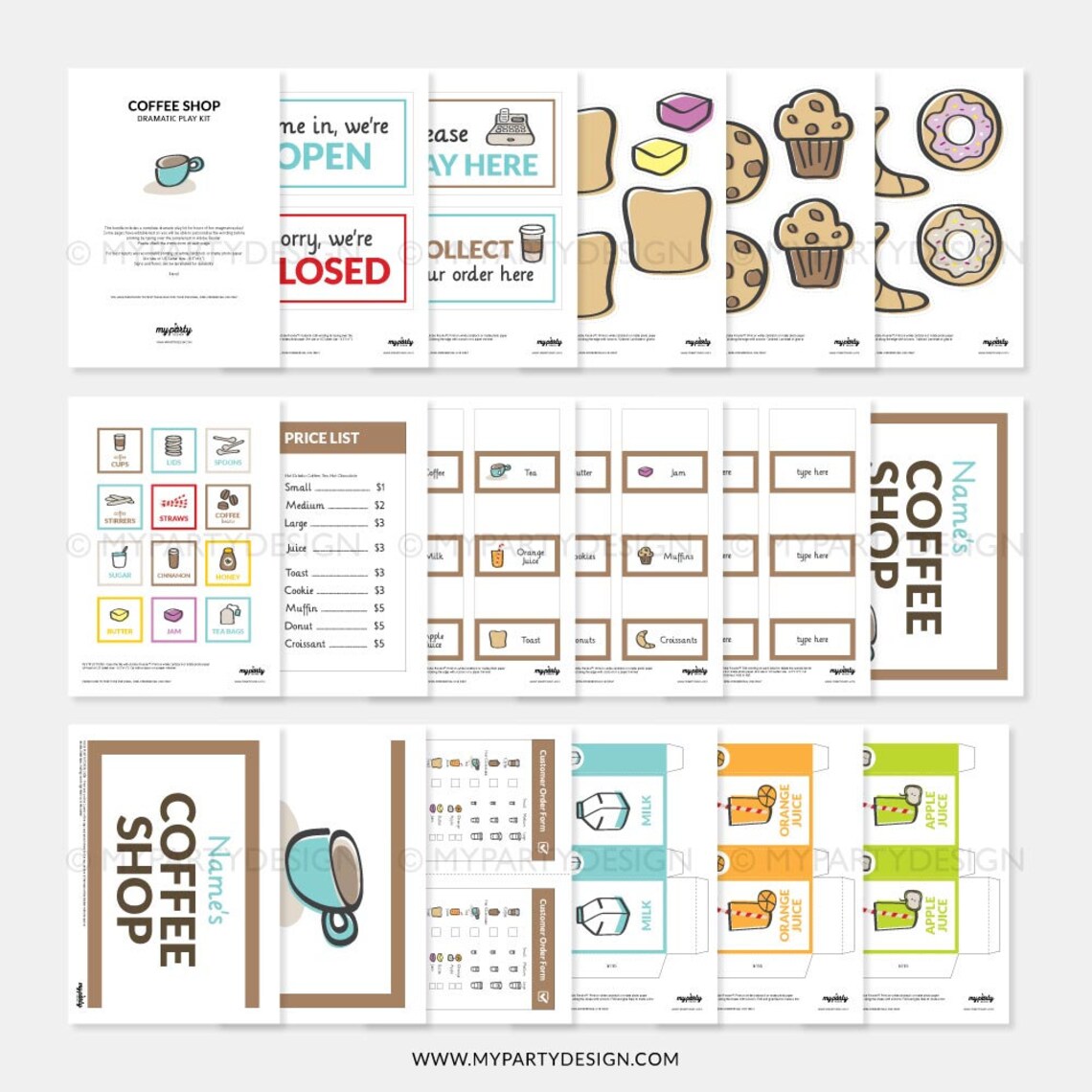 Coffee Shop Dramatic Play Printables Kids Cafe Pretend Play - Etsy
