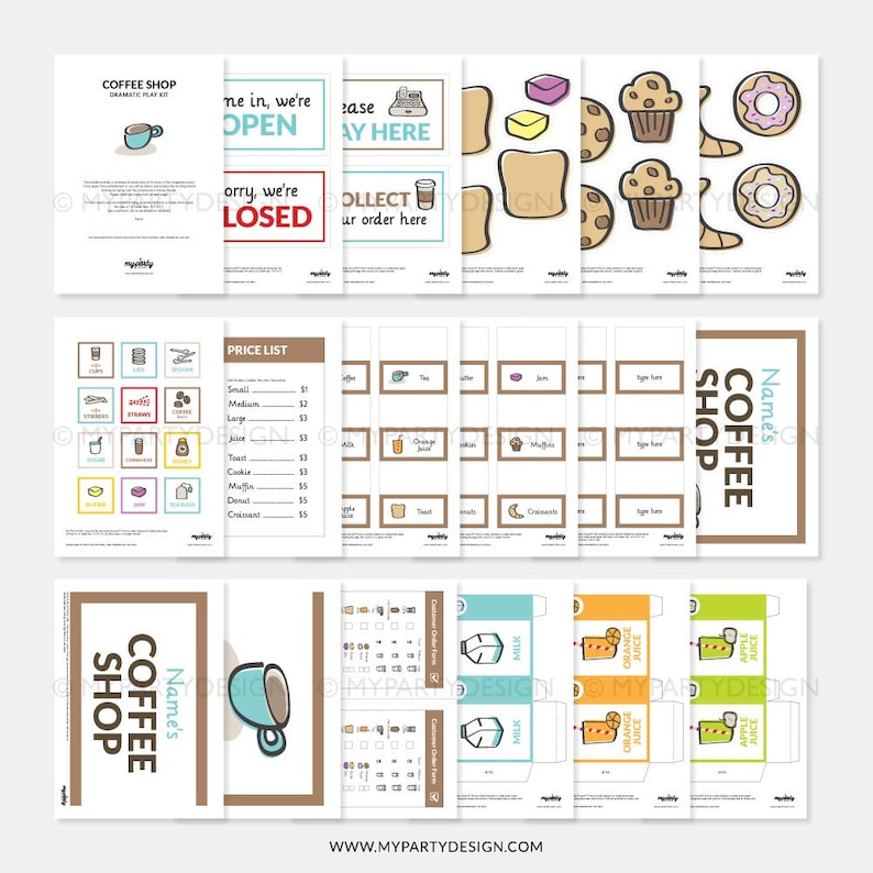 Coffee Shop Dramatic Play Printables Kids Cafe Pretend Play - Etsy