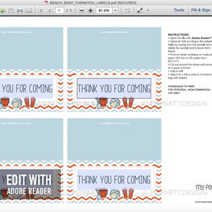 Beach Party Favors, Pool Party Favor Tags, Birthday Thank You Labels ...