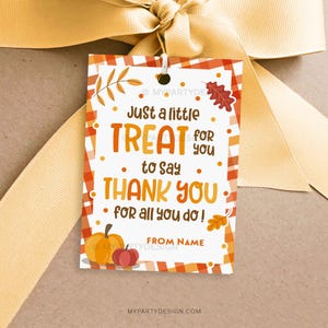 Fall Treat to Say Thank You Gift Tag, Autumn Appreciation Label for ...