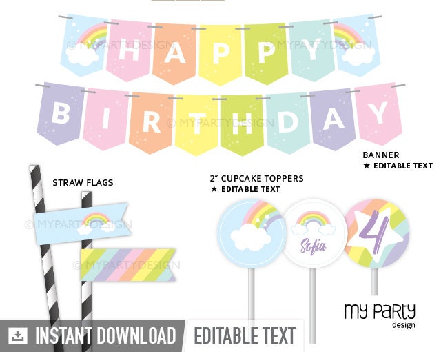 Rainbow Birthday Decorations Pastel Rainbow Party Kit | Etsy