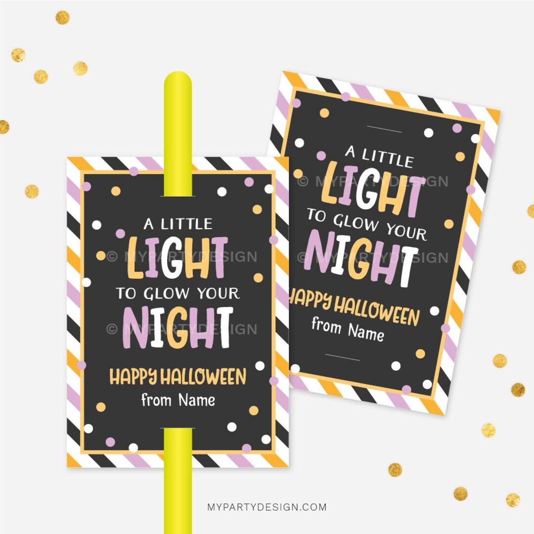 Halloween Glow Stick Label, Class Gift Label, Non-candy Halloween Gift ...