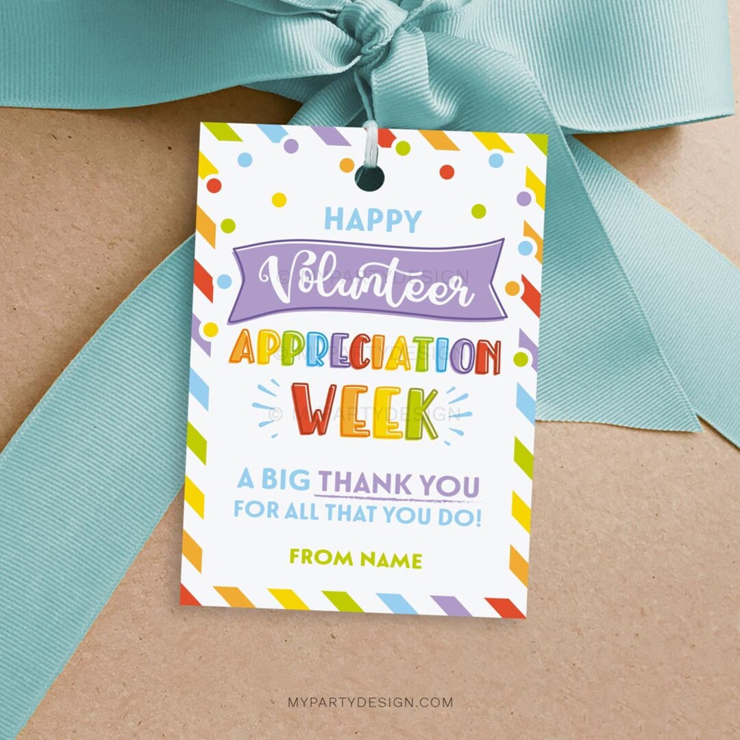 Happy Volunteer Appreciation Week Tag, Thank You Label for Pta / Pto ...