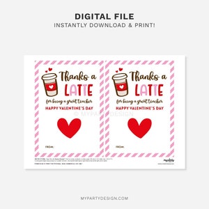 Thanks a Latte Teacher Valentine's Day Gift Card Holder, Printable ...