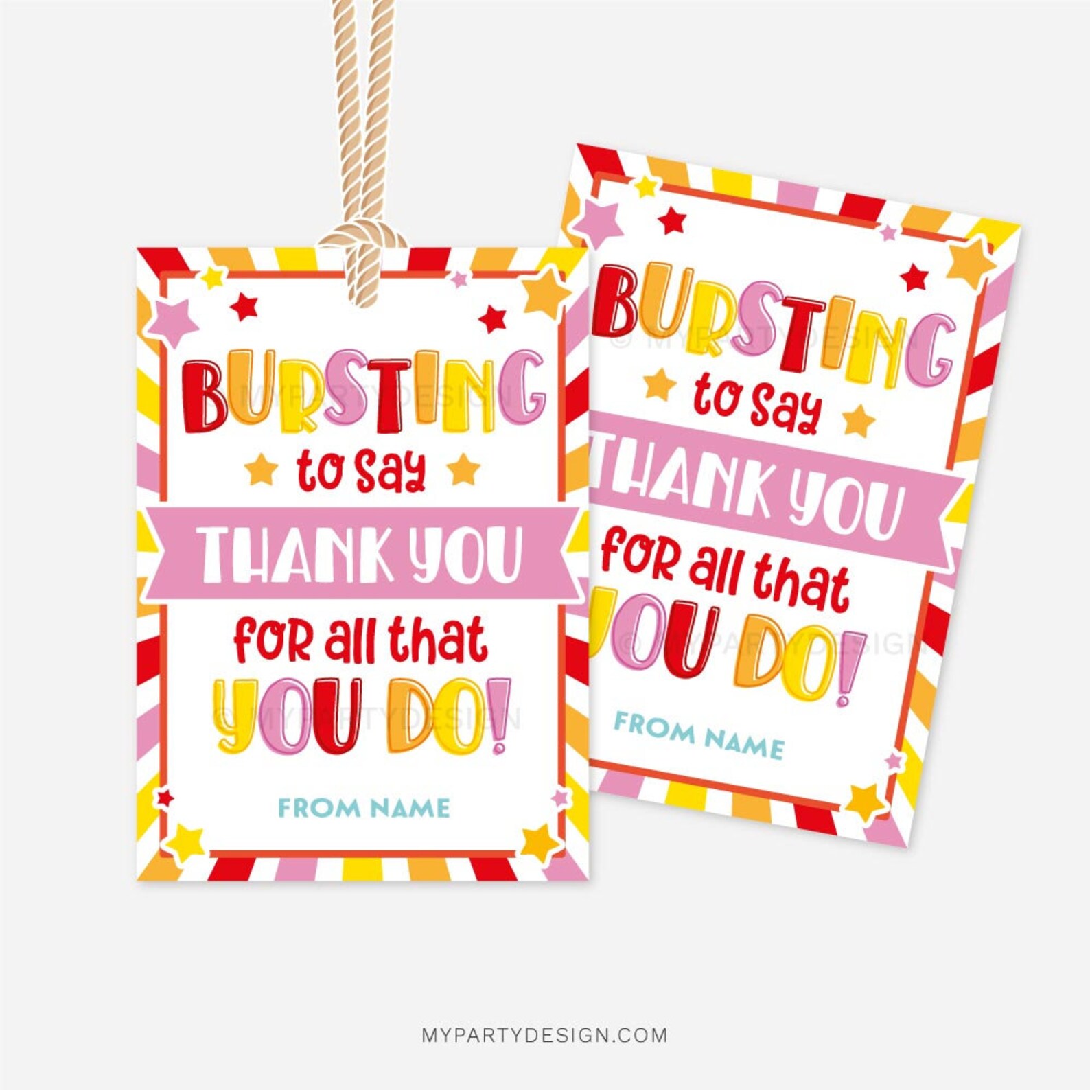Bursting to Say Thank You Tag, Star Appreciation Label for Teachers ...