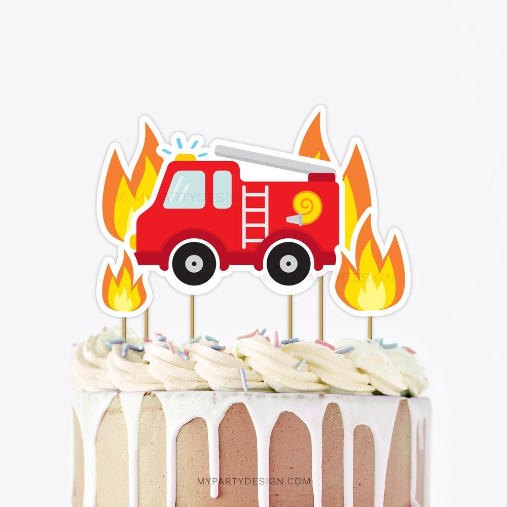 Fire Truck Cake Topper Fireman Party Decorations Firetruck | Etsy