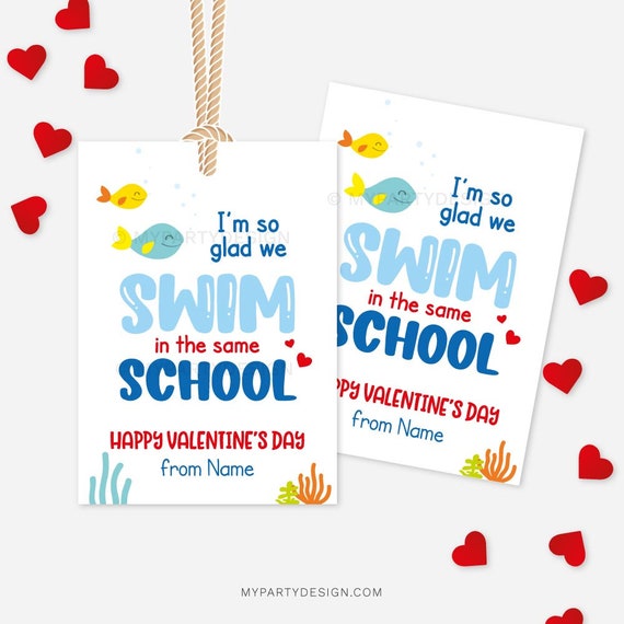 School Valentine's Day Tag, Kids Fish Valentine Cards for Classroom ...