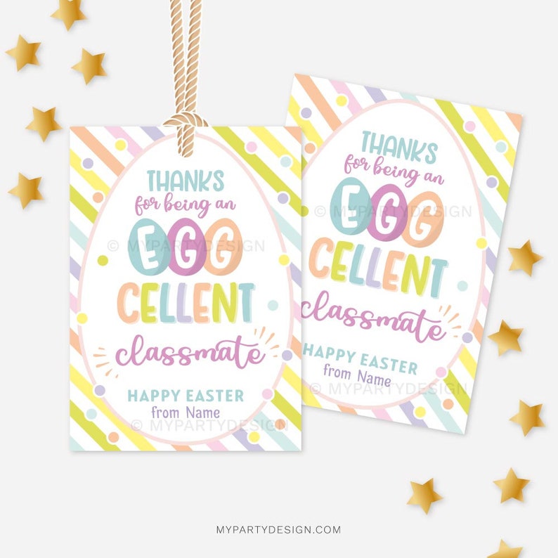 Eggcellent Classmate Easter Tag, Easter Favor Gift Tags, Kids School ...