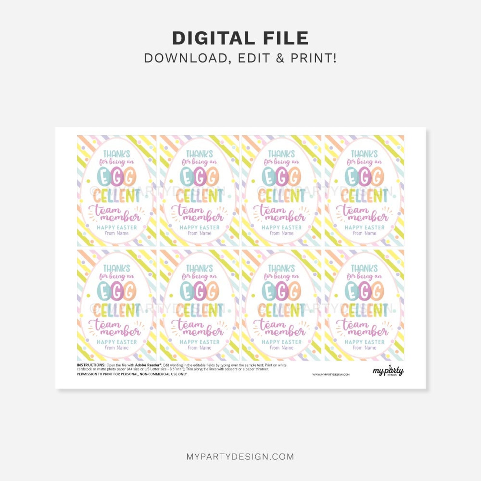 Eggcellent Team Member Easter Tag, Easter Favor Tags for Work, Team ...
