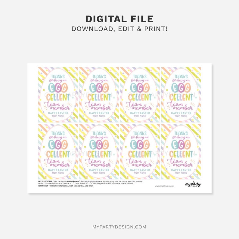 Eggcellent Team Member Easter Tag, Easter Favor Tags for Work, Team ...