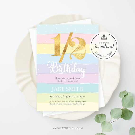 Half Birthday Invitation 6 Months Party Invite 1/2 Bday - Etsy