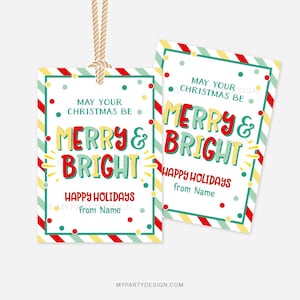 Merry and Bright Christmas Gift Tags, Christmas Labels, Pta Pto Teacher ...