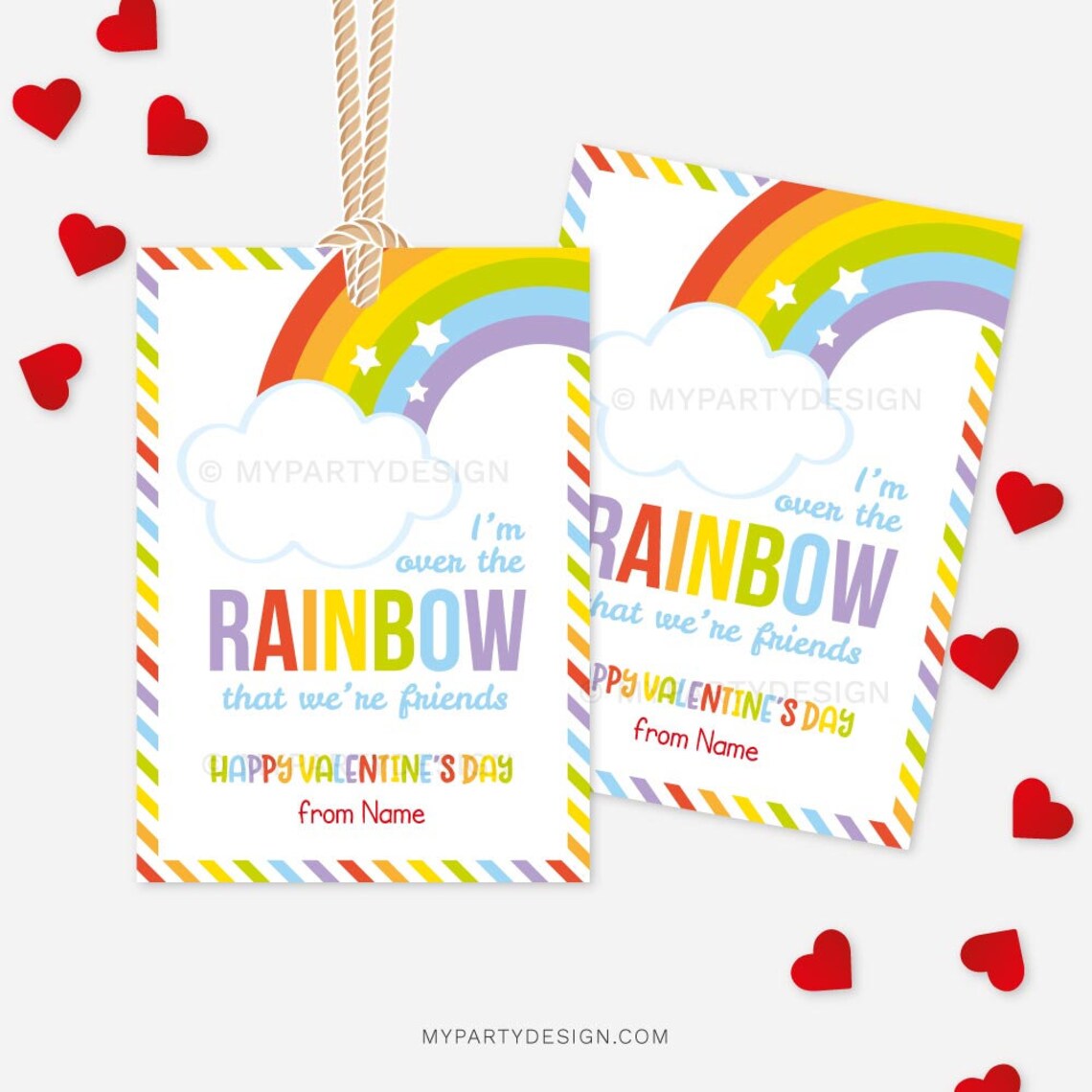 Rainbow Valentines Tag, Kids Valentine's Day Cards for Classroom, Over ...