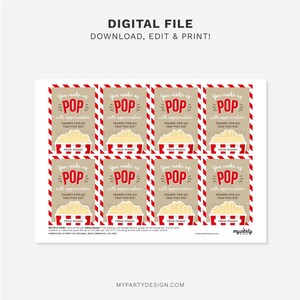 Pop With Appreciation Gift Tag, Popcorn Label for Volunteers, Staff or ...
