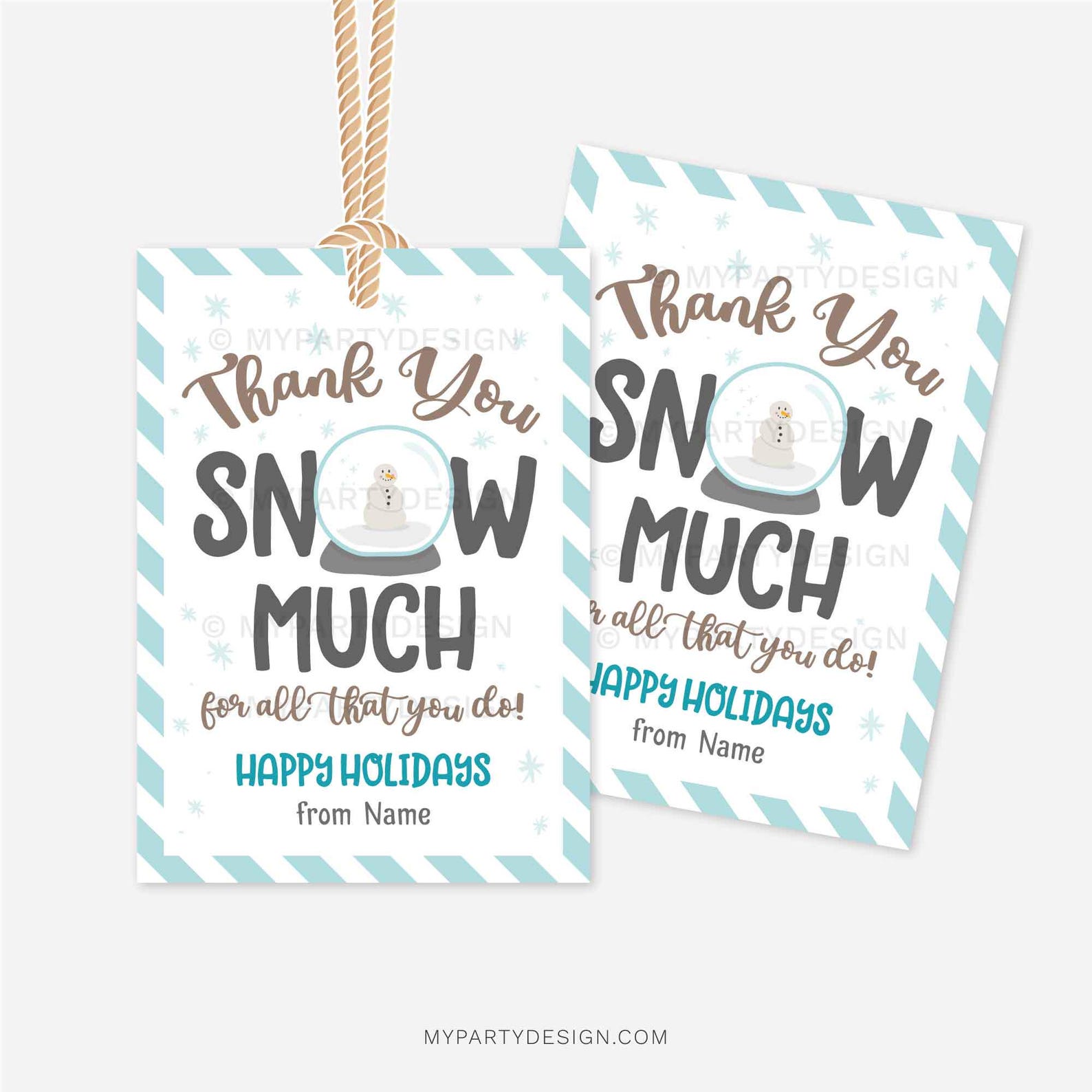 Thank You Snow Much Gift Tag, Christmas Holidays Snow Globe Label ...