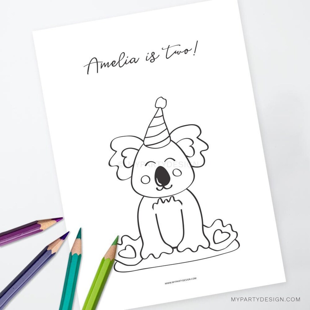 Koala Party Coloring Page, Australian Party Activity, Koala Birthday ...