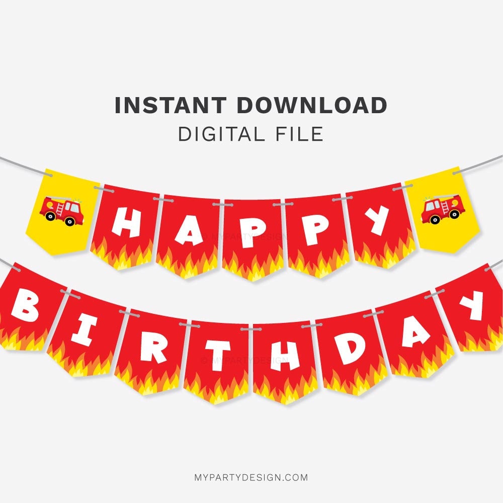 Firetruck Birthday Banner Fire Truck Party Decorations - Etsy
