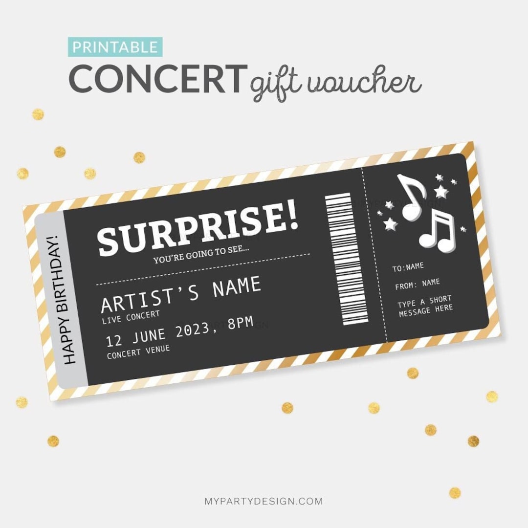 Concert Ticket Gift Template, Personalized Event Ticket Certificate ...