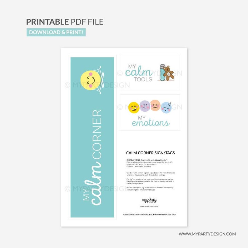 Calm Down Corner Kit for Kids Printable Emotional Regulation - Etsy
