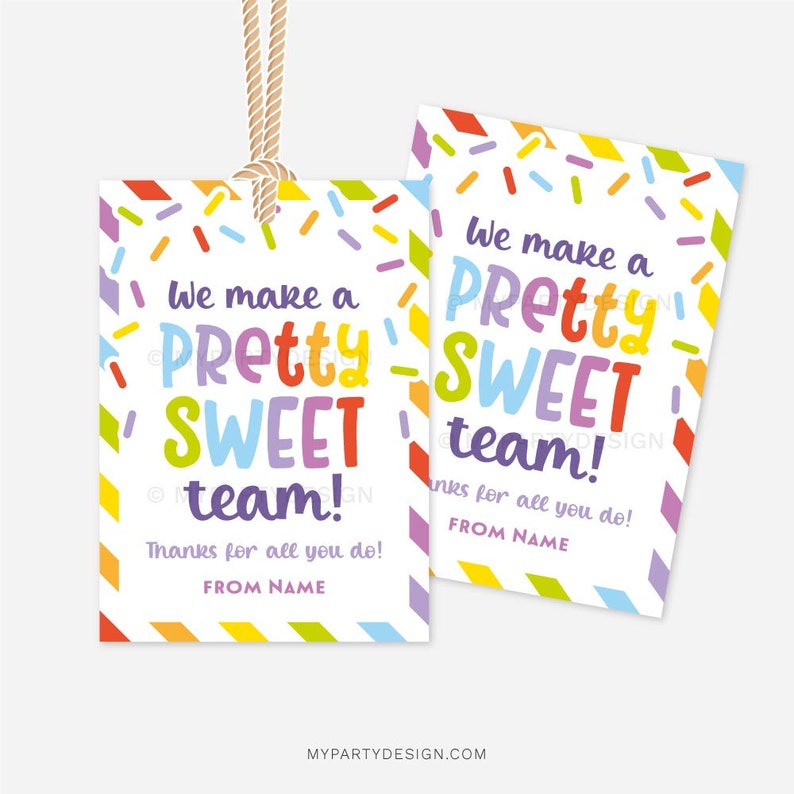Pretty Sweet Team Gift Tag, Candy Chocolate or Sweets Thank You Label ...
