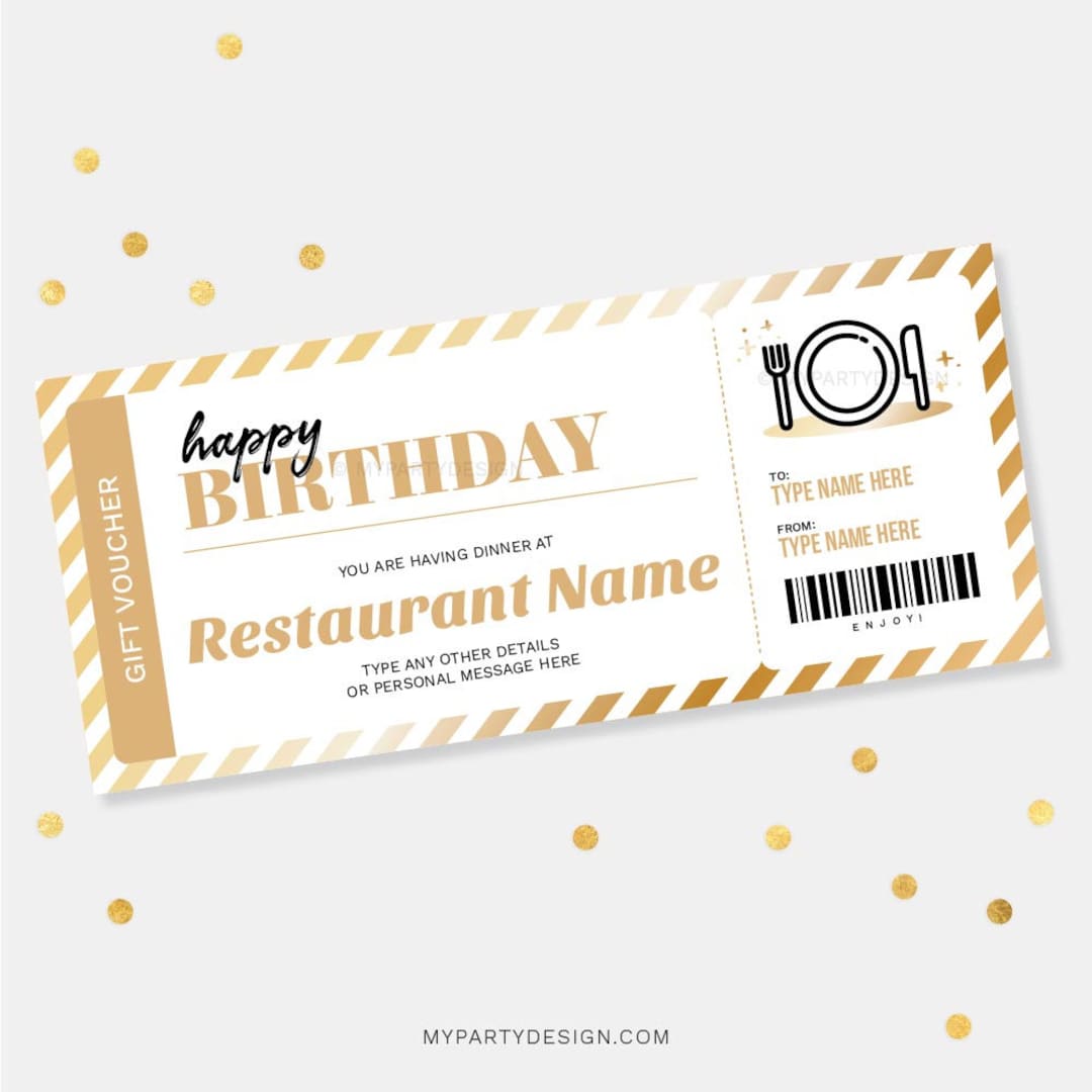 Dinner Gift Voucher Template, Birthday Gift Card, Surprise Brunch or ...