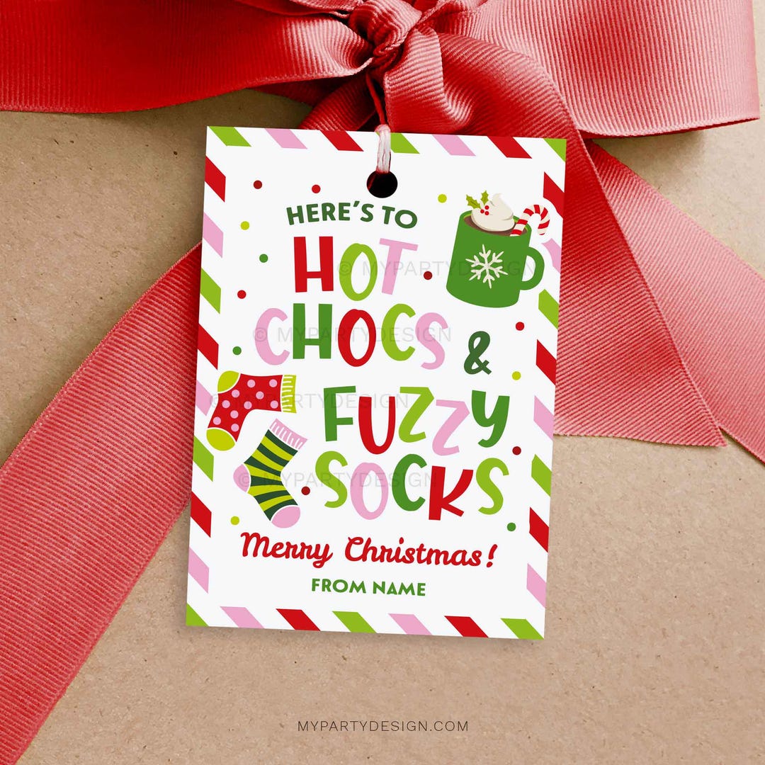 Hot Chocs and Fuzzy Socks Christmas Gift Tag, School Teacher Gifts ...