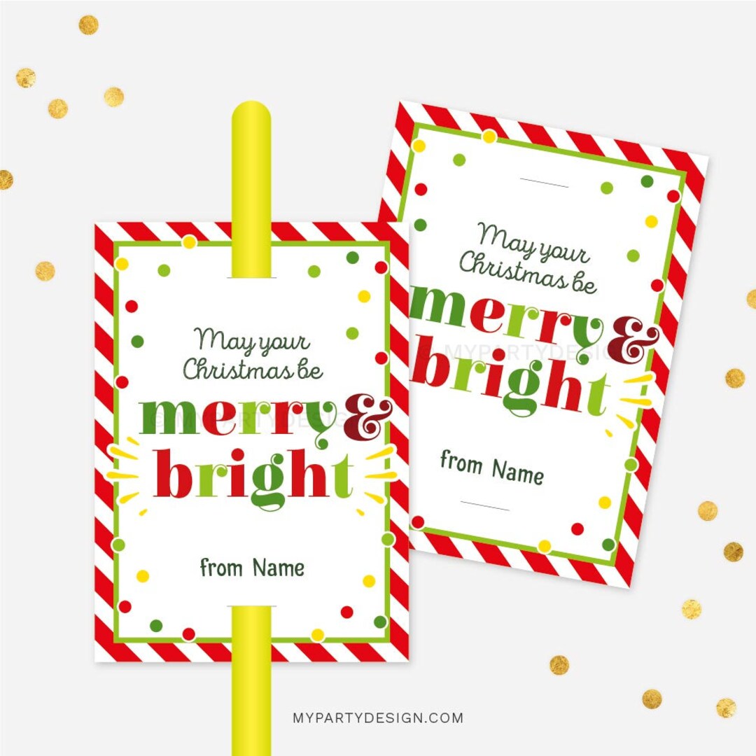 Christmas Glow Stick Gift Tags, Merry and Bright Label, Kids Holiday ...