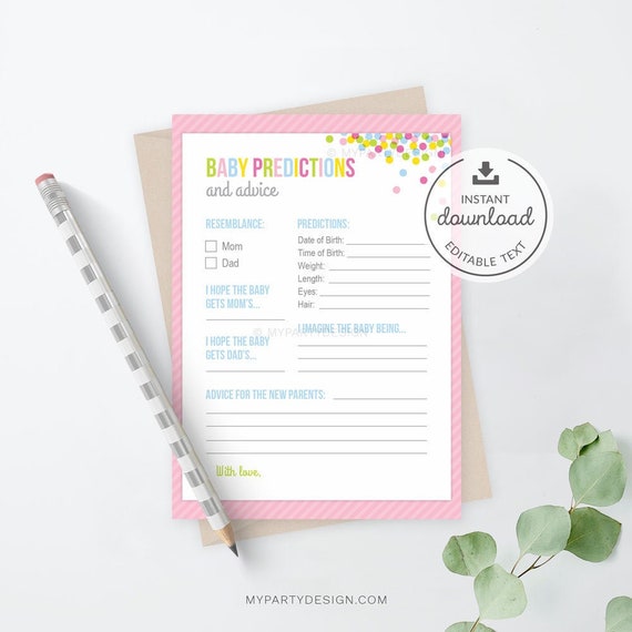 Baby Predictions and Advice Card, Baby Sprinkle decorations, Baby ...