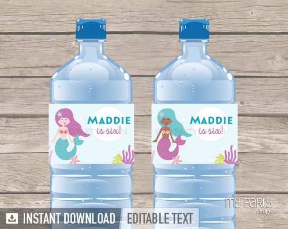 Mermaid Bottle Labels Mermaid Party Printables Girl Birthday | Etsy