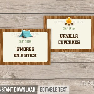 Camping Food Labels, Camp Party Place Cards, Boy Campout Sleepover ...