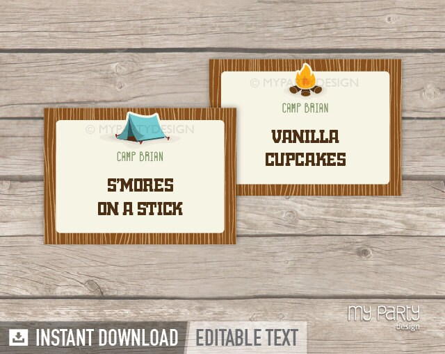 Camping Food Labels Camp Party Place Cards Boy Campout - Etsy